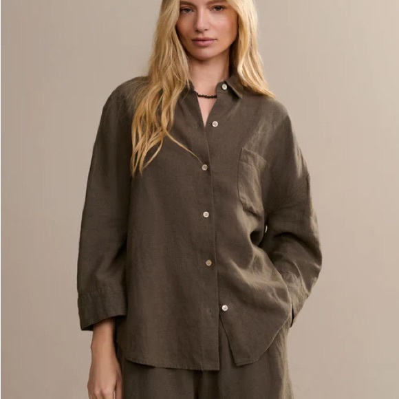 Jenni Kayne | Tops | Jenni Kayne Linen Logan Shirt Dark Moss Womens ...